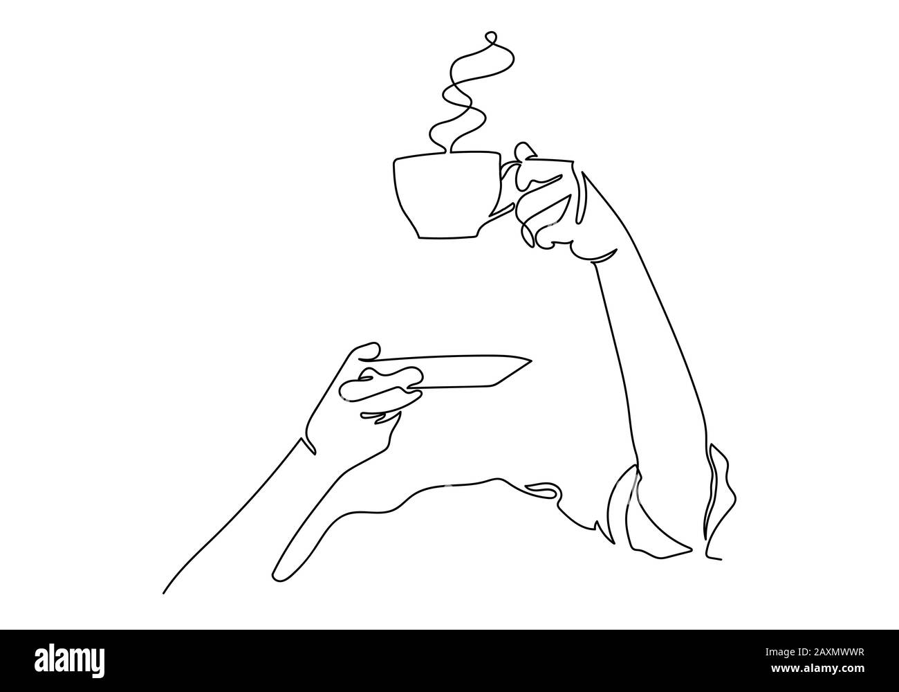 Continuous one line hand holding A cup of coffee Stock Photo - Alamy