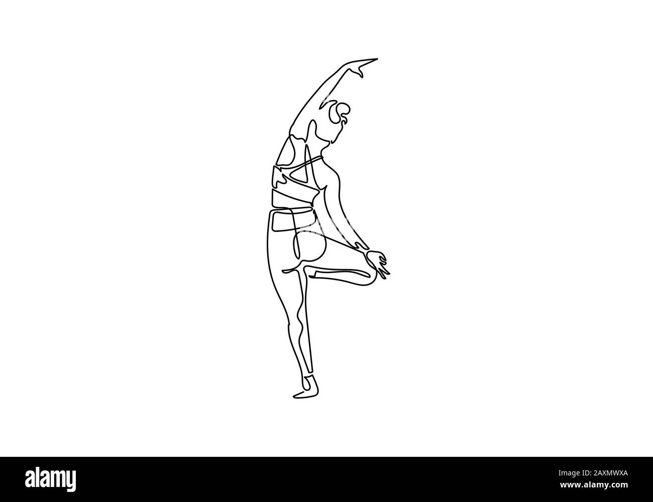Continuous one or single line drawing. Woman doing exercise in yoga ...