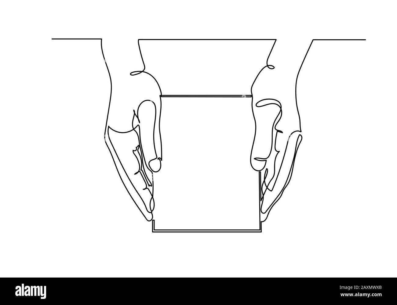 Continuous one line drawing of hand holding box package or gift box ...