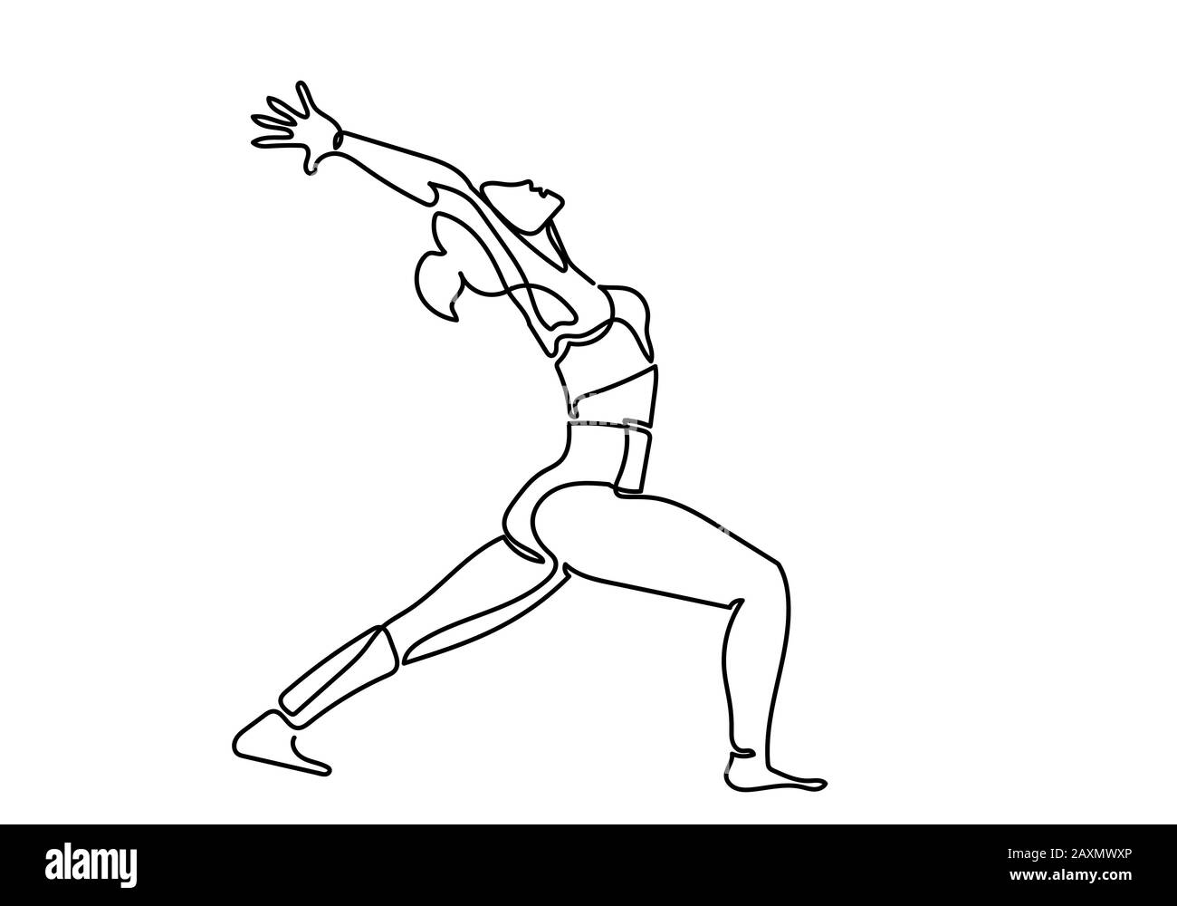 Continuous one or single line drawing. Woman doing exercise in yoga ...