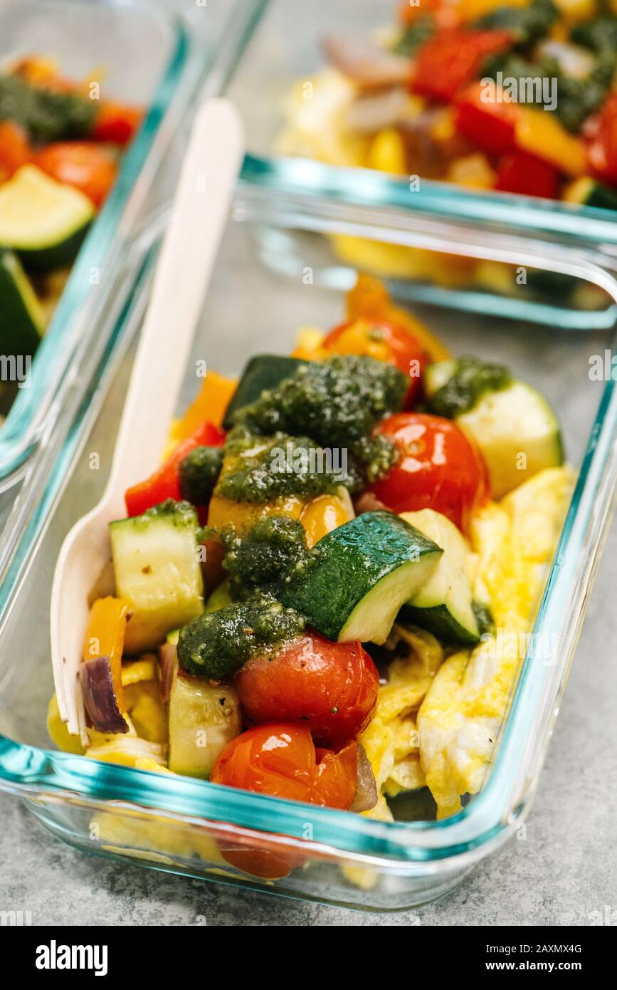 Whole30 vegetable scramble meal prep containers Stock Photo - Alamy