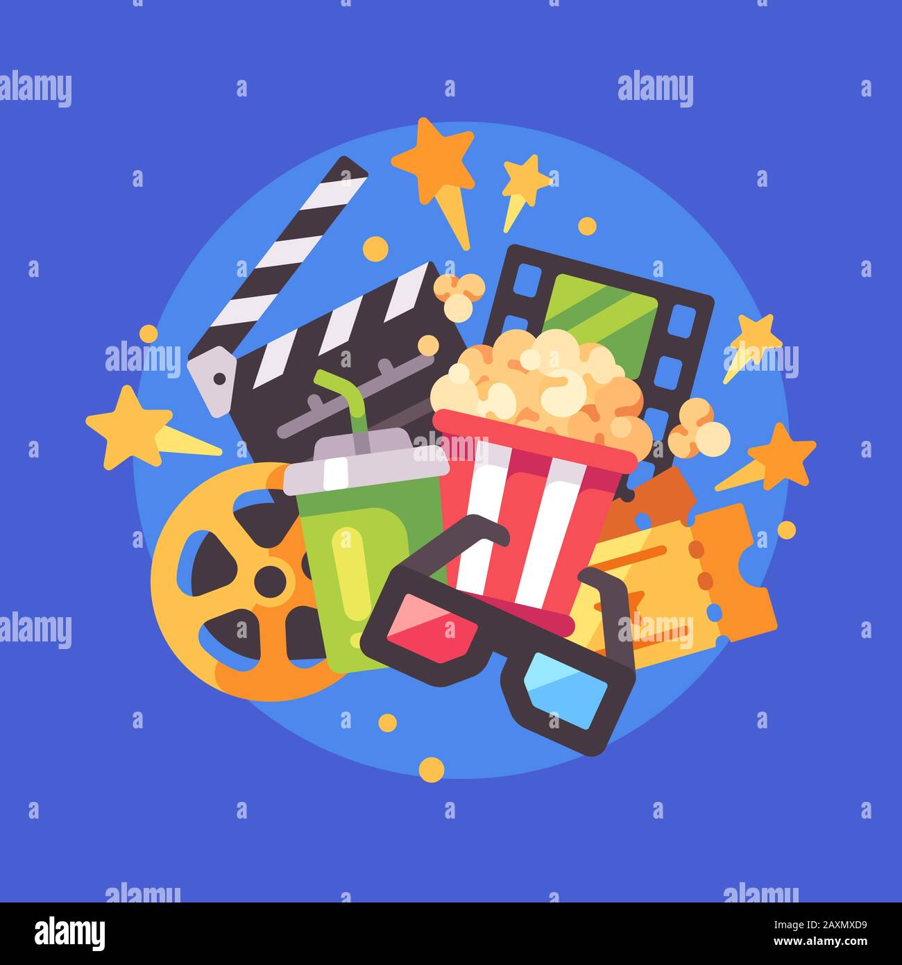 Cinema items. Movie theater flat illustration Stock Photo - Alamy