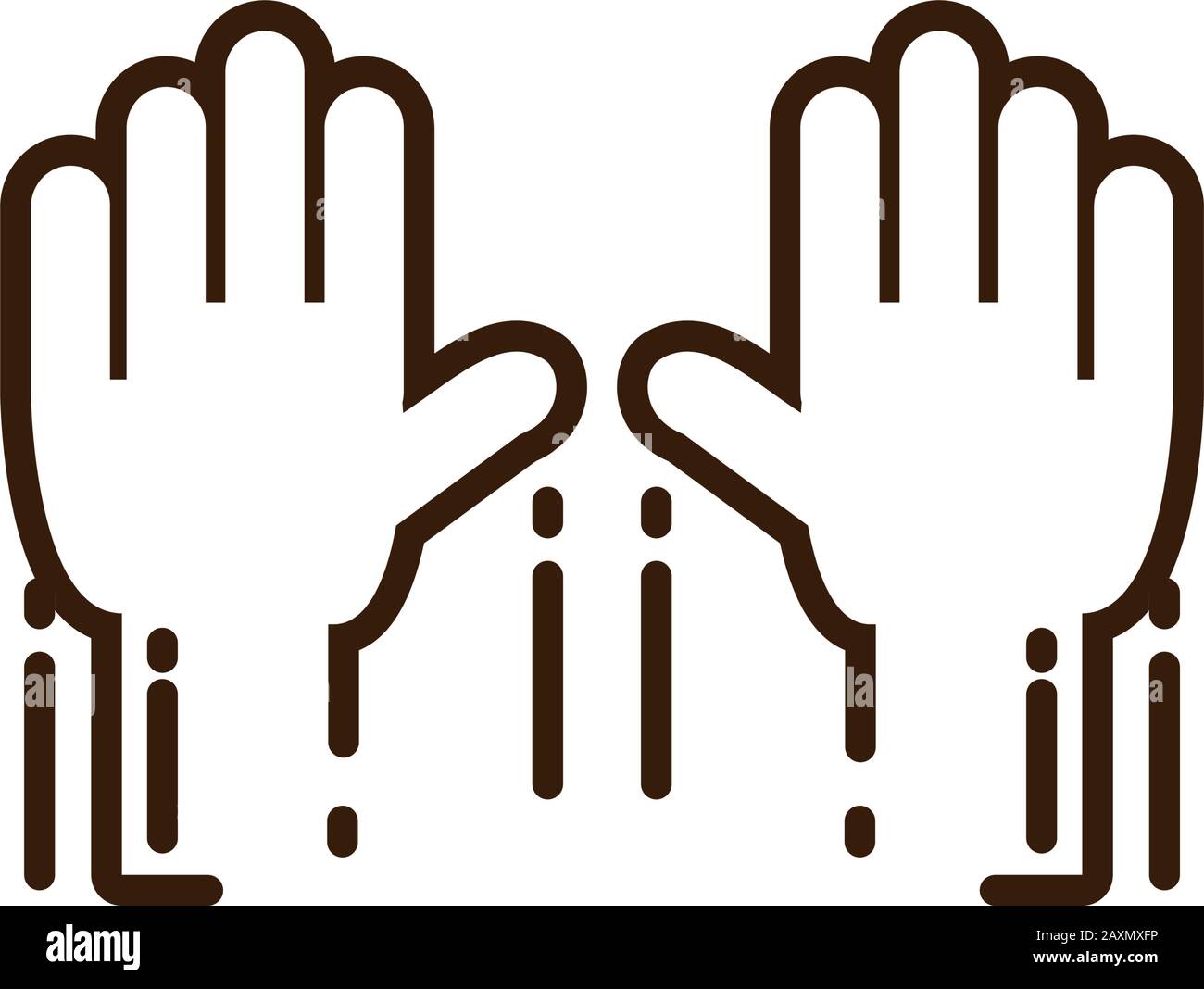 two hands raised icon over white background, line style, vector ...
