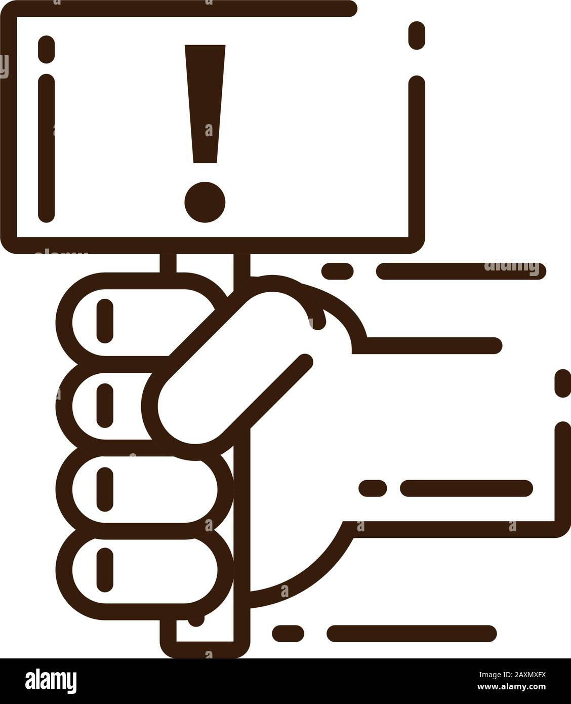 hand holding a warning sign icon over white background, line style ...