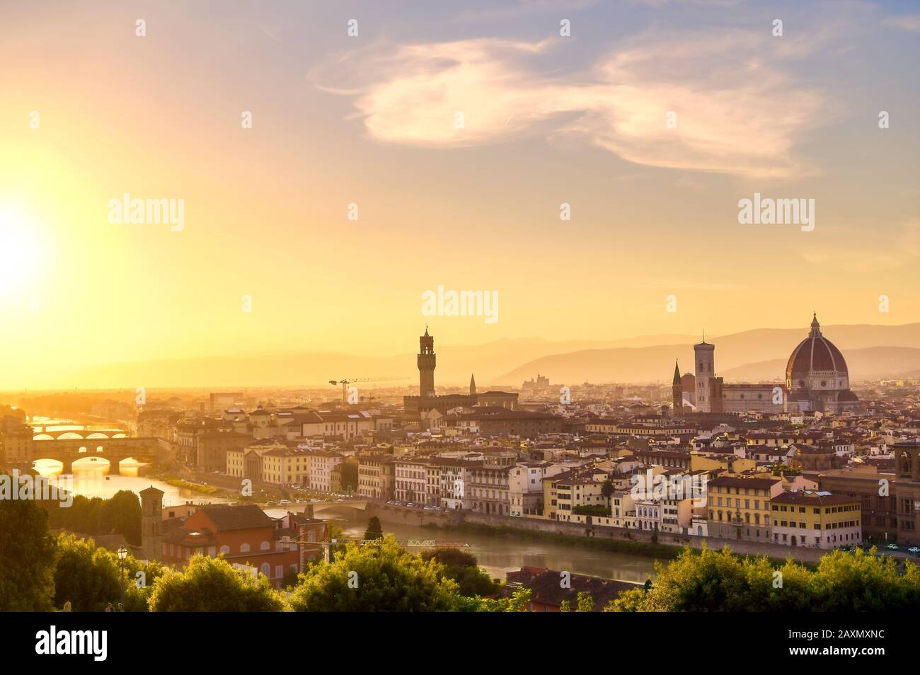 An aerial view of Florence, Italy and Florence Cathedral Stock Photo ...