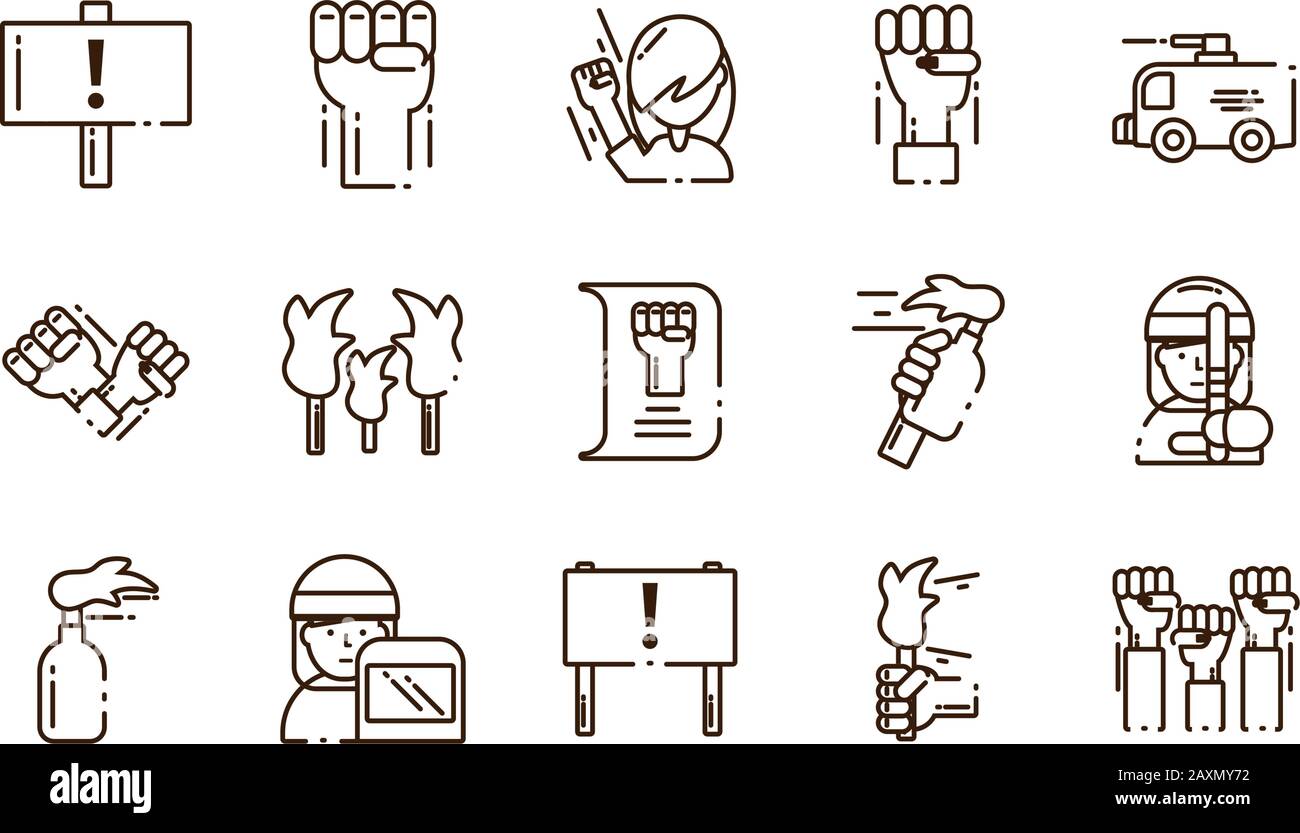 protest concept of icons set over white background, line style, vector ...