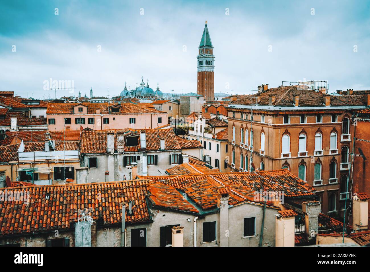 Venice, Italy. Rooftop view, roofs of traditional old houses in Venice ...