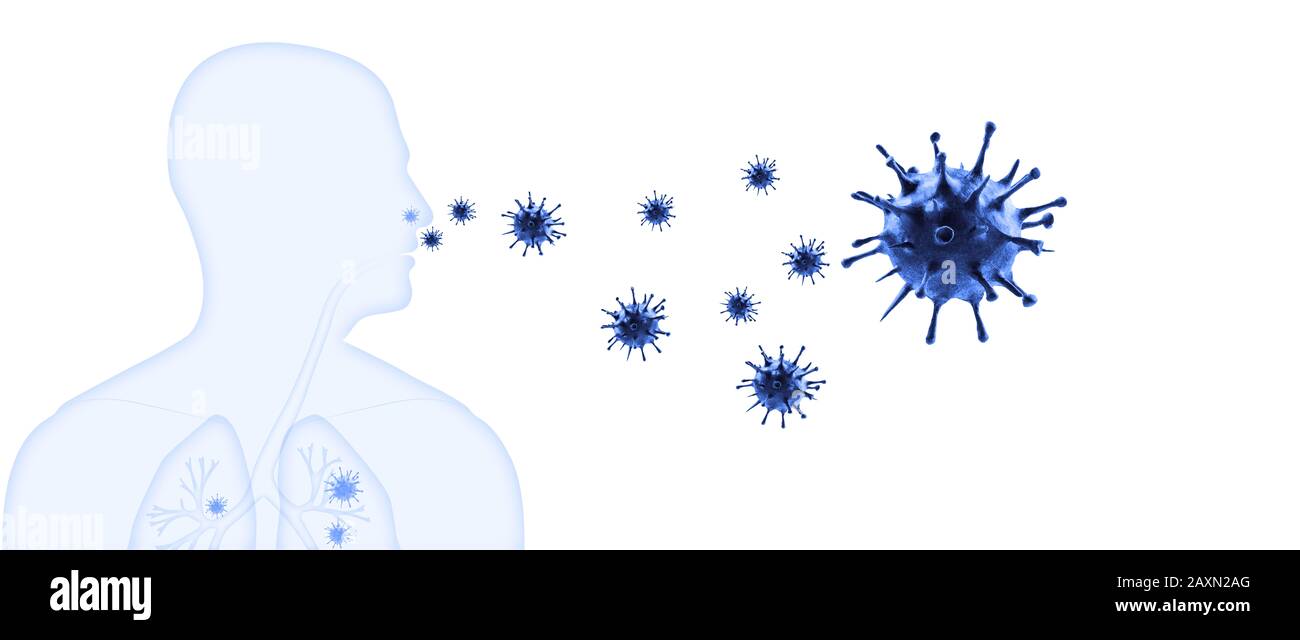 Microscopic view of influenza virus cells. 3D medical illustration ...