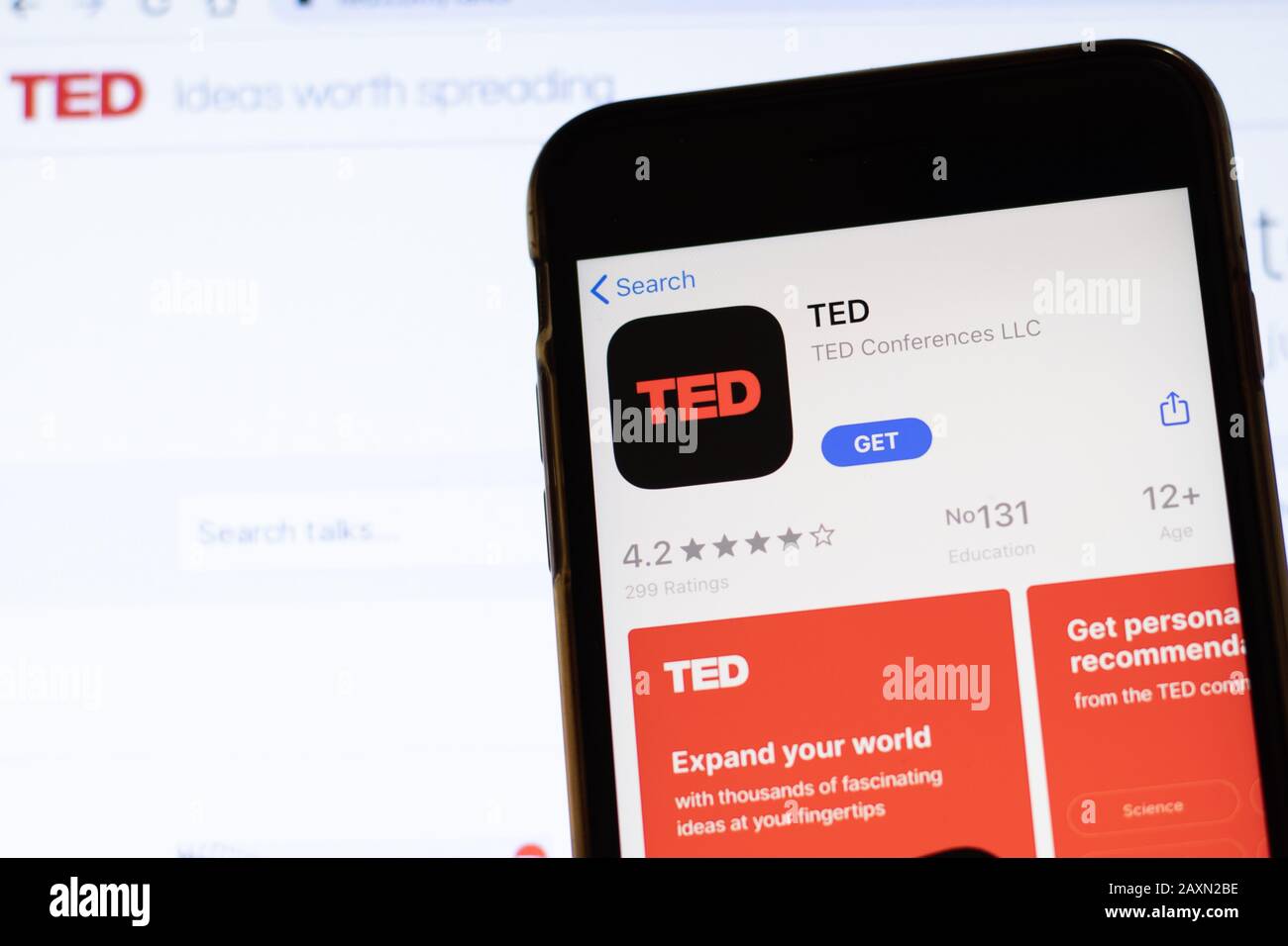 Los Angeles, California, USA - 12 February 2020: Mobile phone with TED ...