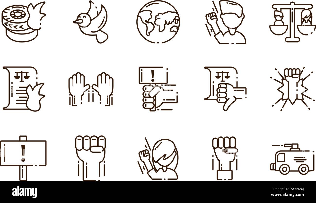 protest icon set over white background, line style, vector illustration ...