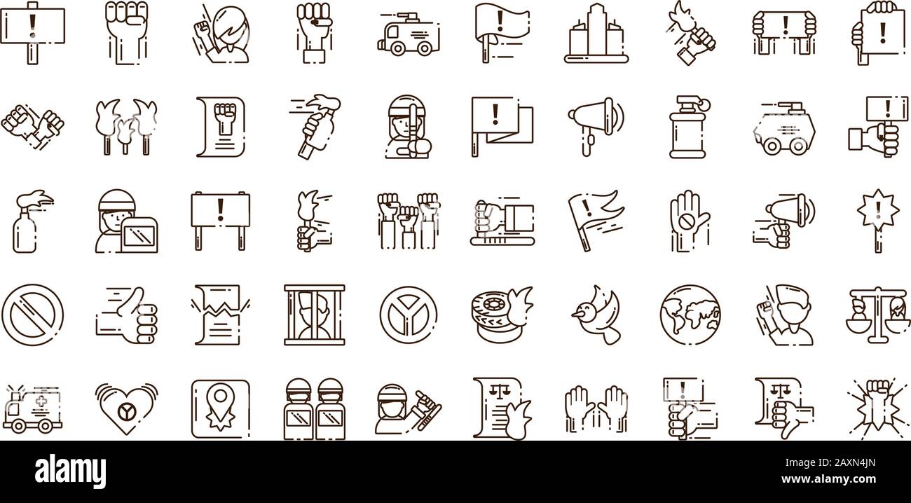 icons set of protest concept over white background, line style, vector ...