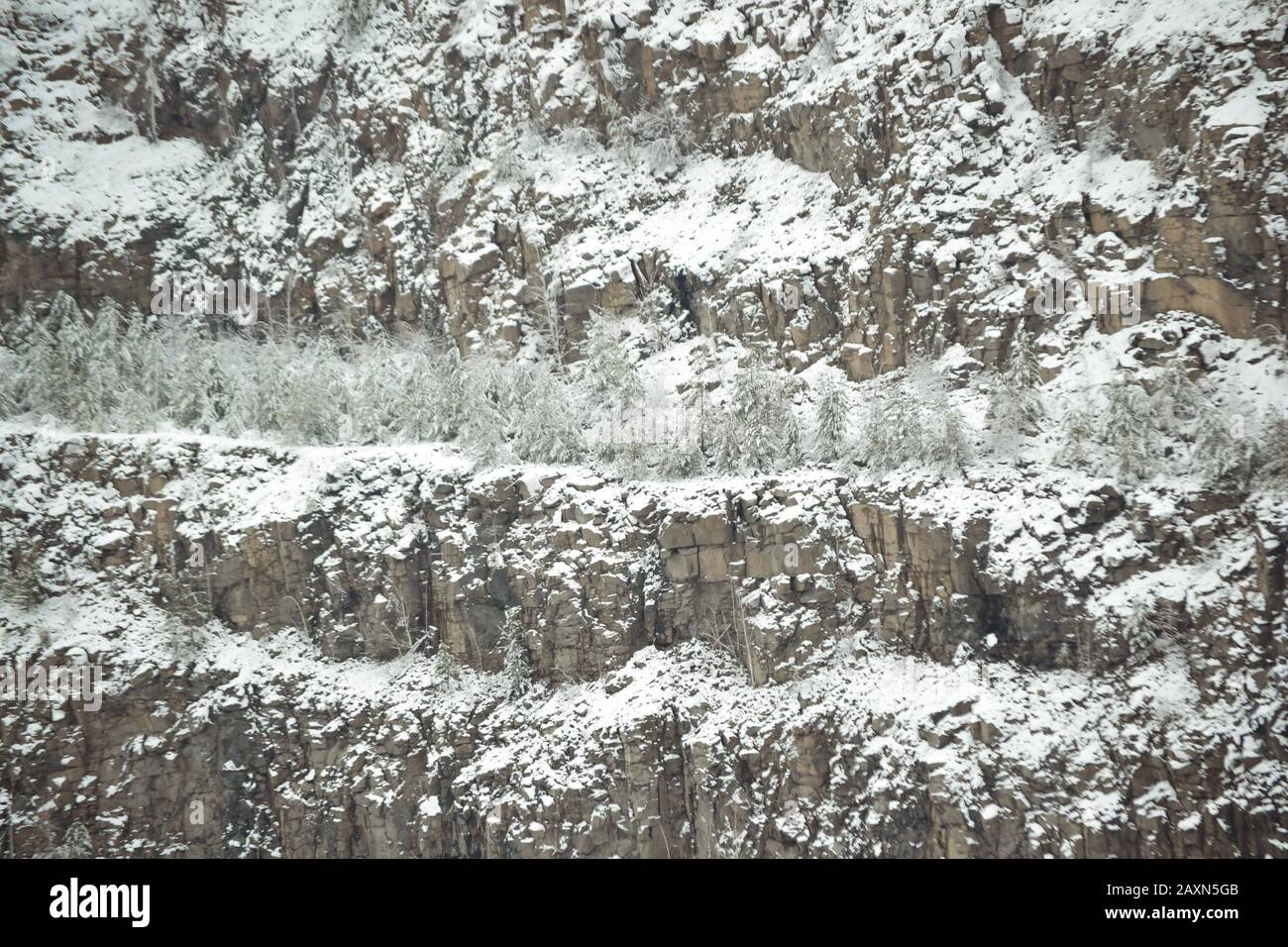 snow-covered slopes of the granite quarry filter natural background ...