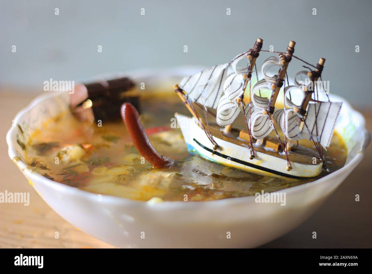 ship with gold in soup plates, abstract tematic image Stock Photo - Alamy