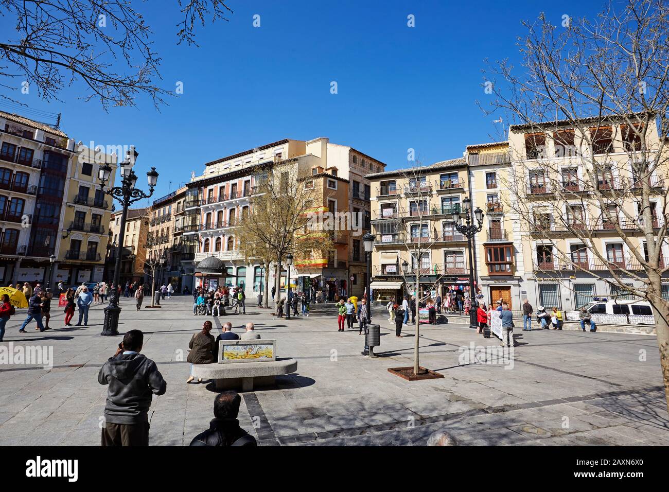 Central square in Toledo with locals and tourists Stock Photo - Alamy
