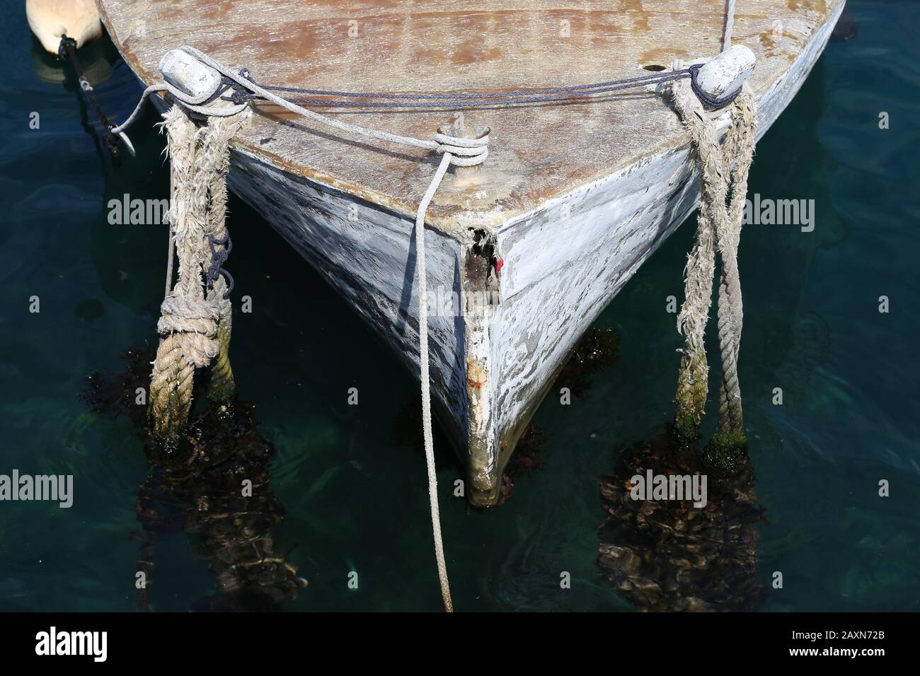 Front view of a old wooden fishing boat Stock Photo - Alamy
