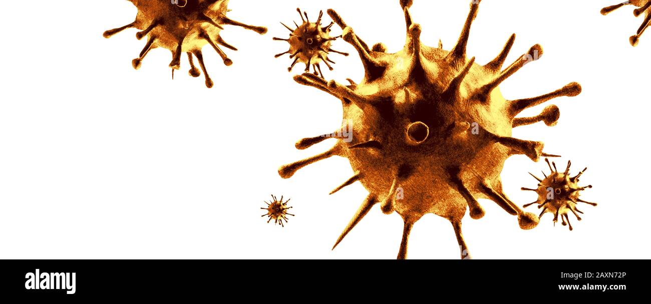 Microscopic view of influenza virus cells. 3D medical illustration ...