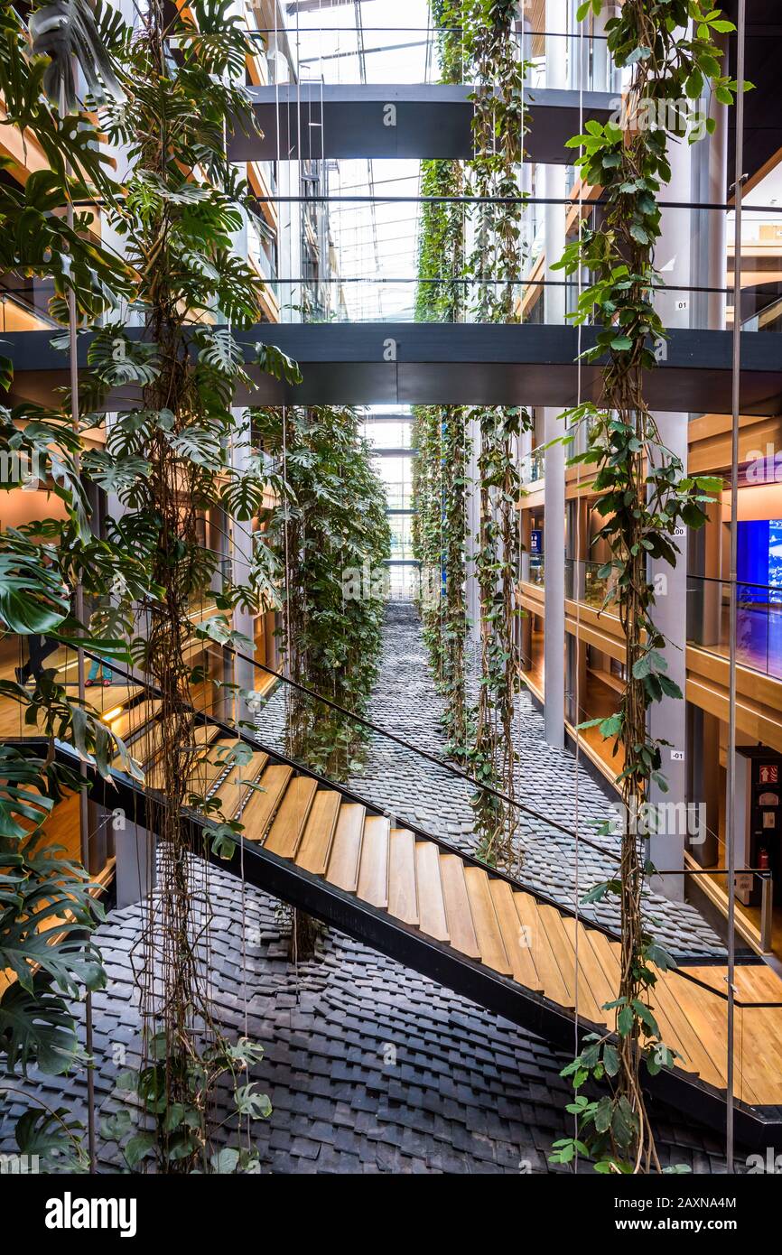 General view of the indoor vertical garden in the Louise Weiss building ...