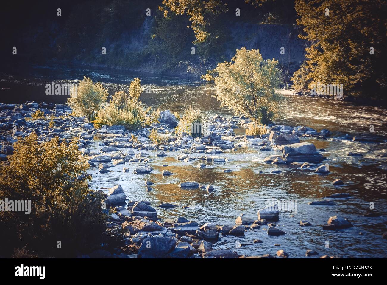 Aerial view river rocks forest hi-res stock photography and images - Alamy