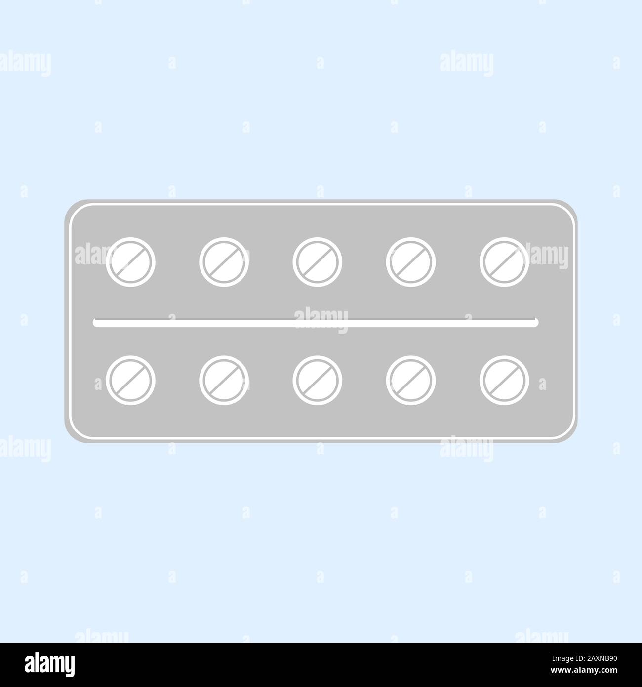 A plate of round pills in flat style isolated on blue background. Drug ...