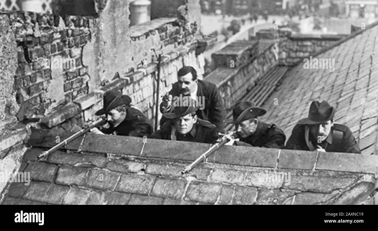 IRISH CITIZEN ARMY SUPPORTERS firing from the rooftops in Dublin in the ...