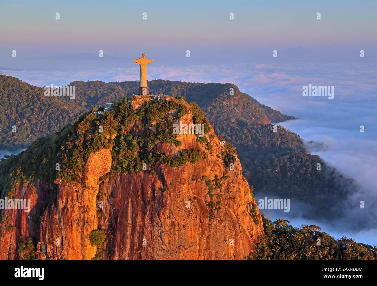 Corcovado 710 m with Christ's statue with sunrise, Rio de Janeiro ...