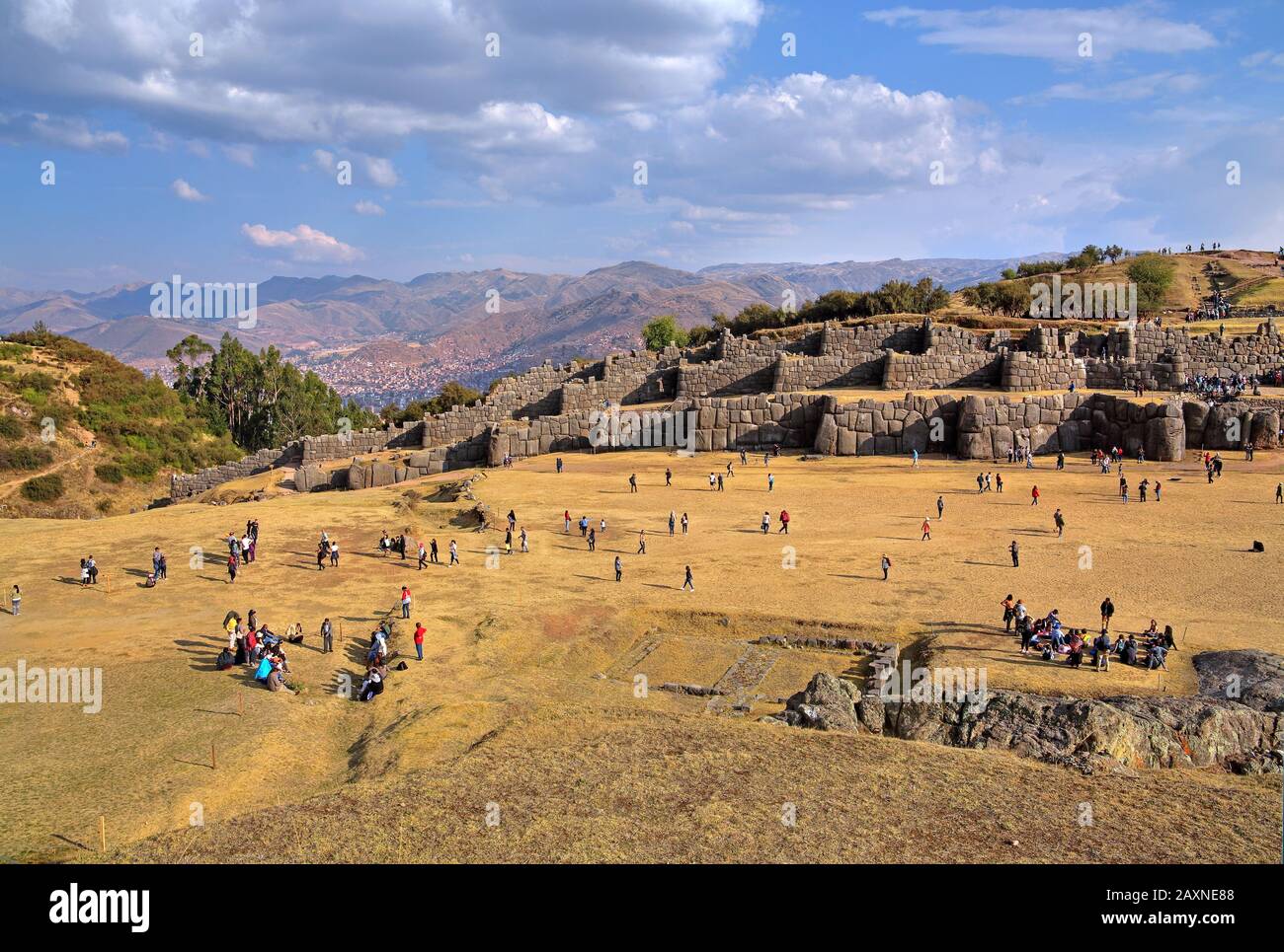 Panorama of the ruins with typical stone walls of the Inca's fortress ...
