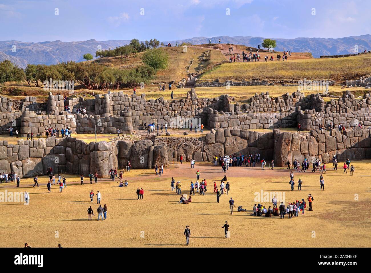 Panorama of the ruins with typical stone walls of the Inca's fortress ...