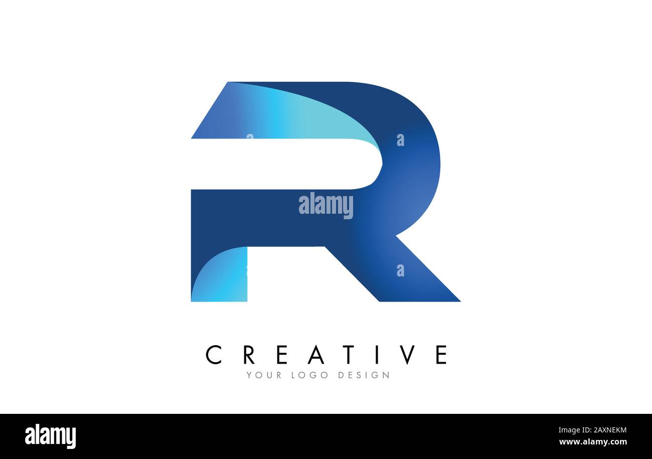 R Letter Logo Design with 3D and Ribbon Effect and Blue Gradient ...