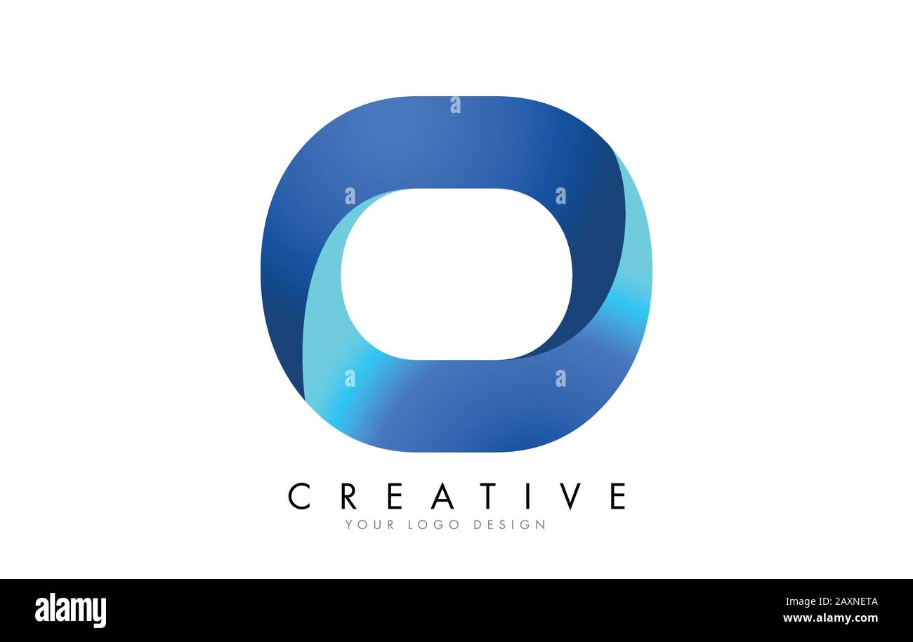 O Letter Logo Design with 3D and Ribbon Effect and Blue Gradient ...