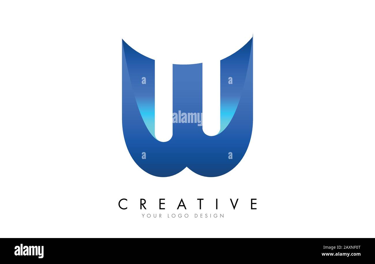 W Letter Logo Design with 3D and Ribbon Effect and Blue Gradient ...