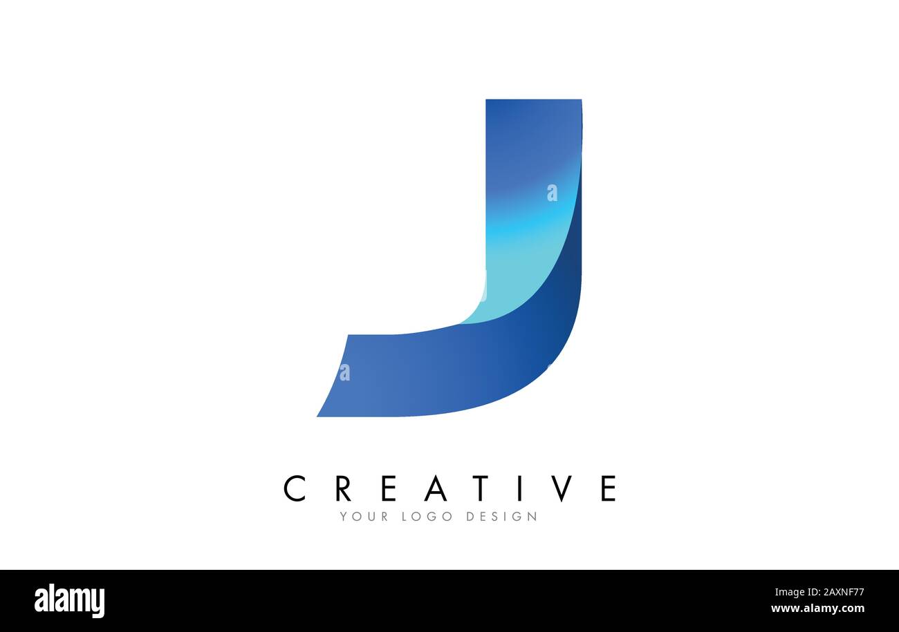 J Letter Logo Design with 3D and Ribbon Effect and Blue Gradient ...