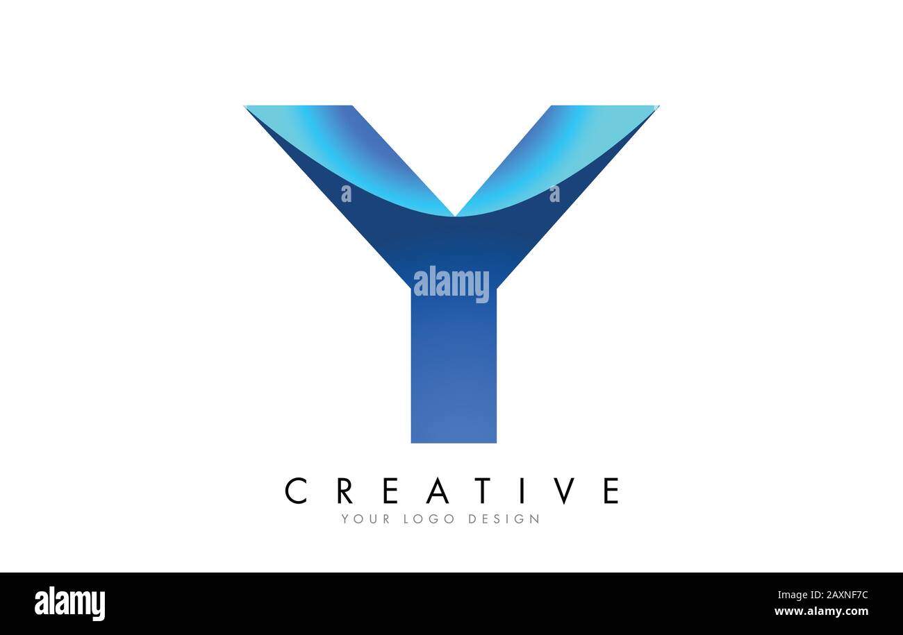 Y Letter Logo Design with 3D and Ribbon Effect and Blue Gradient ...