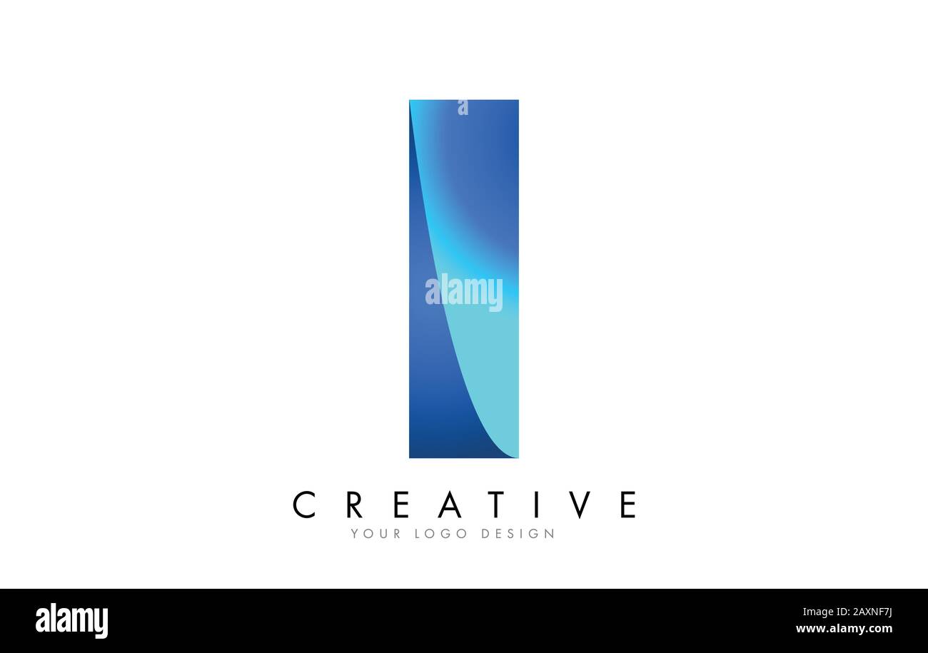 I Letter Logo Design with 3D and Ribbon Effect and Blue Gradient ...