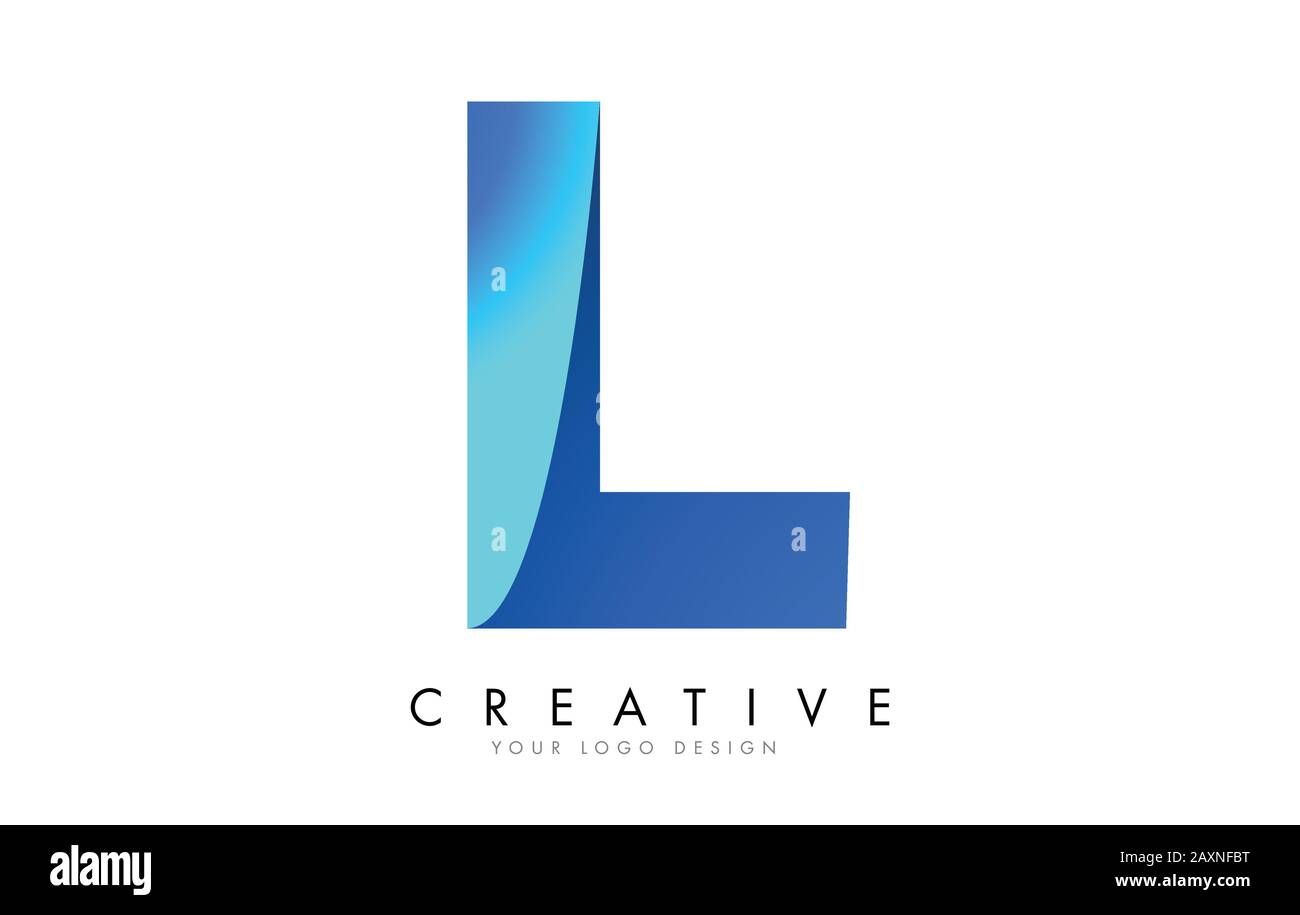 L Letter Logo Design with 3D and Ribbon Effect and Blue Gradient ...