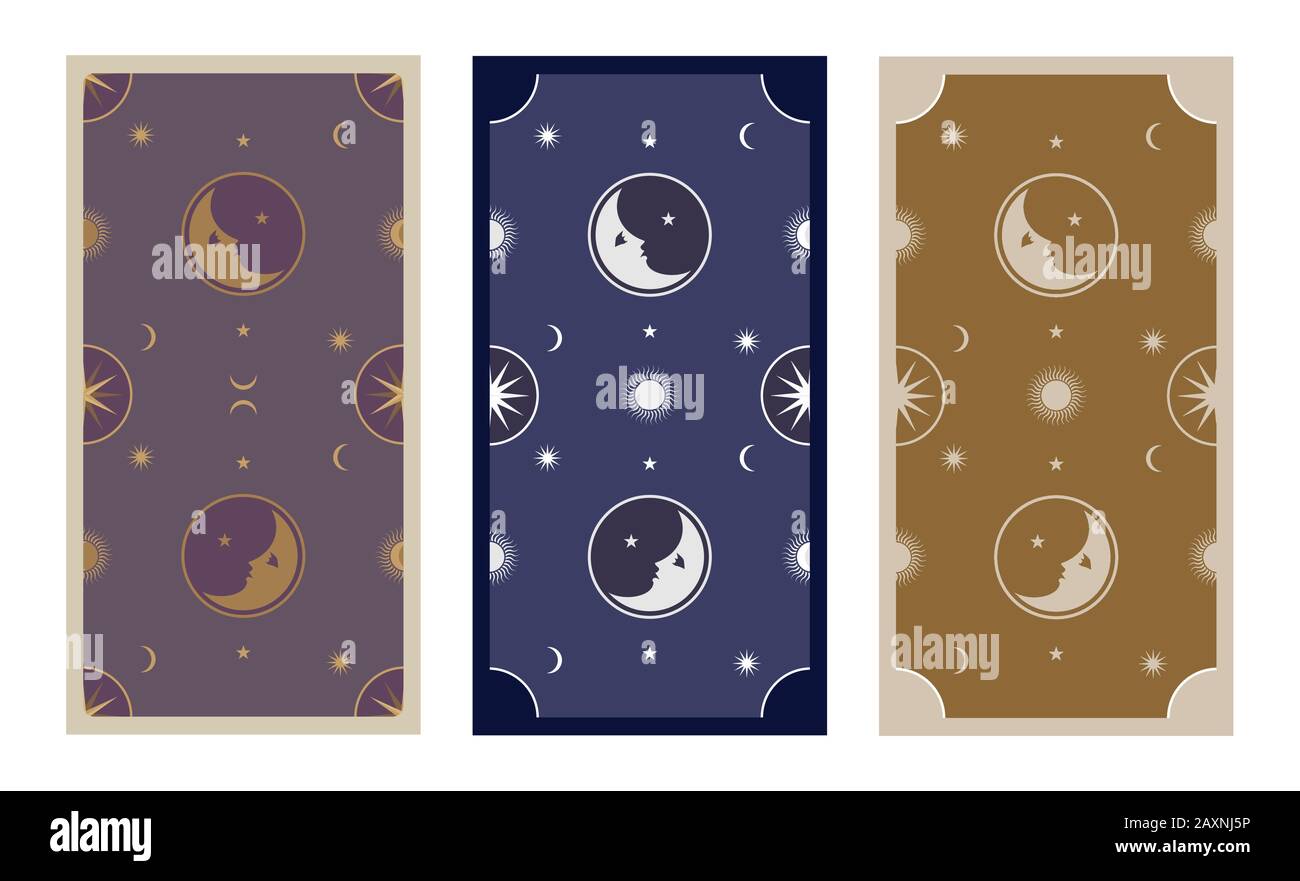 Back of Tarot card decorated with stars, sun and moon. Esoteric ...