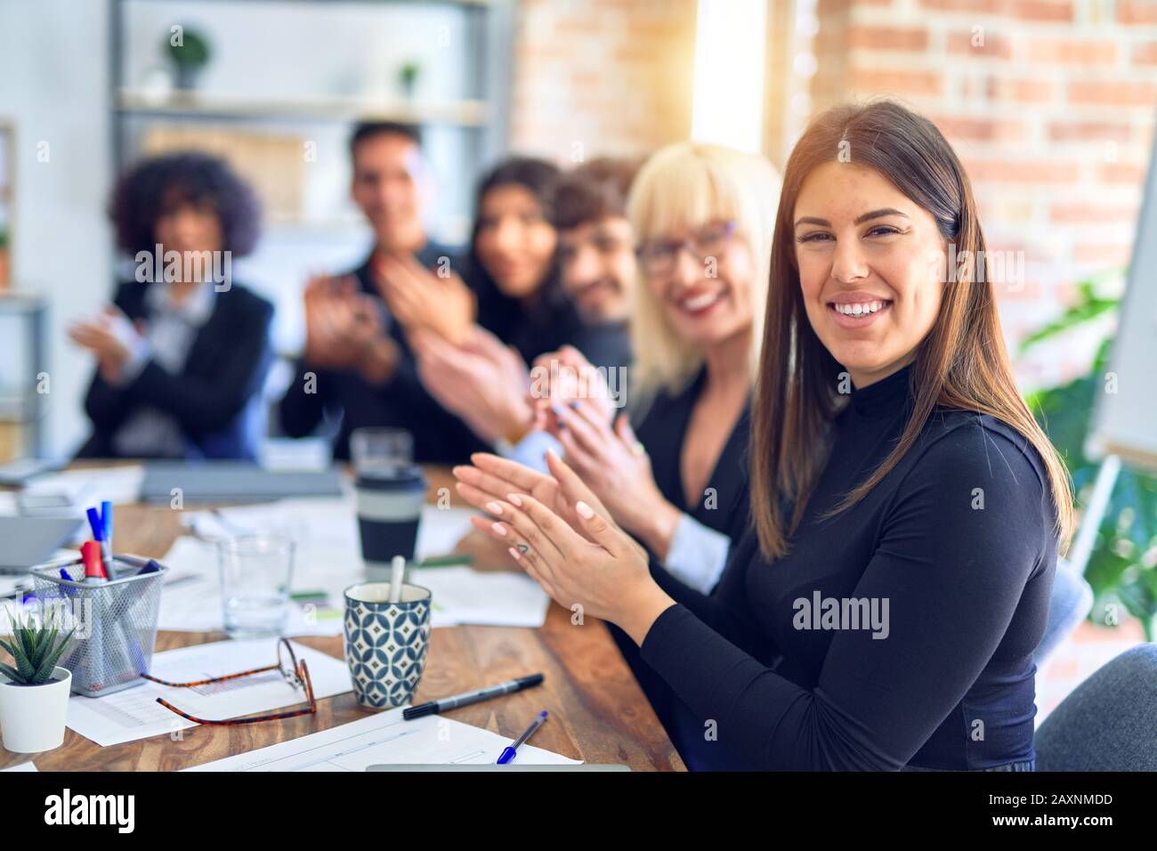 Group of business workers smiling happy and confident. Working together ...