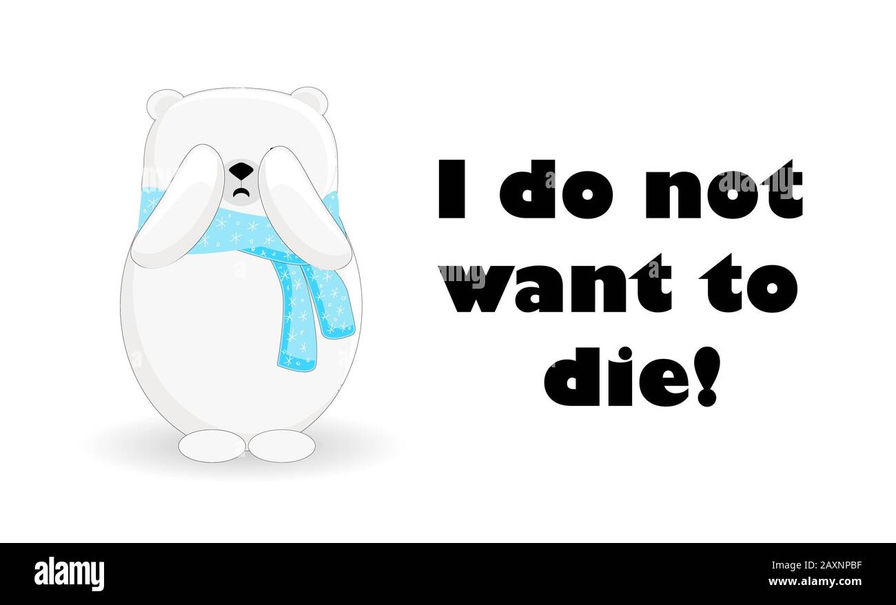 Polar bear cartoon character. The animal is suffering. Catastrophe ...