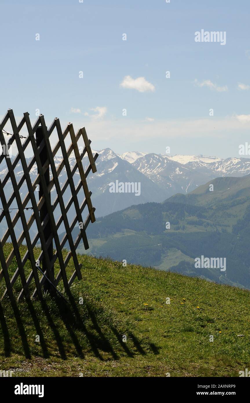 Austria, mountains, alp, fence, width, mountain panorama, view Stock ...