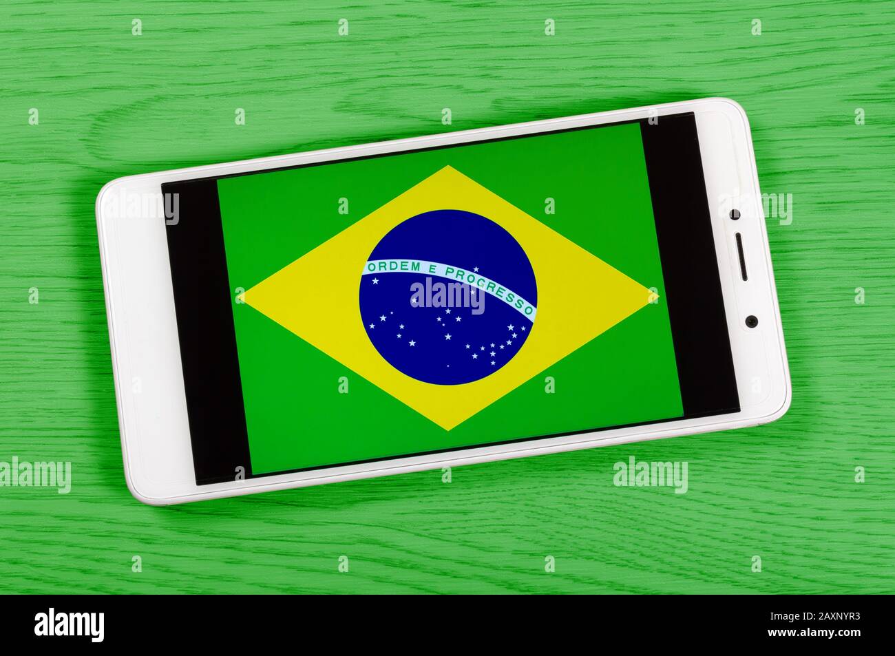 Flag of Brazil composed by placing a smartphone displaying its symbol ...