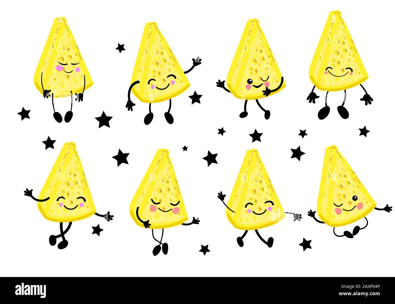 Pieces of cheese with arms and legs. Set of characters in different ...