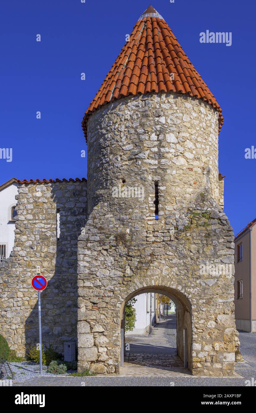 City wall and tower, Abensberg, Lower Bavaria, Germany Stock Photo - Alamy