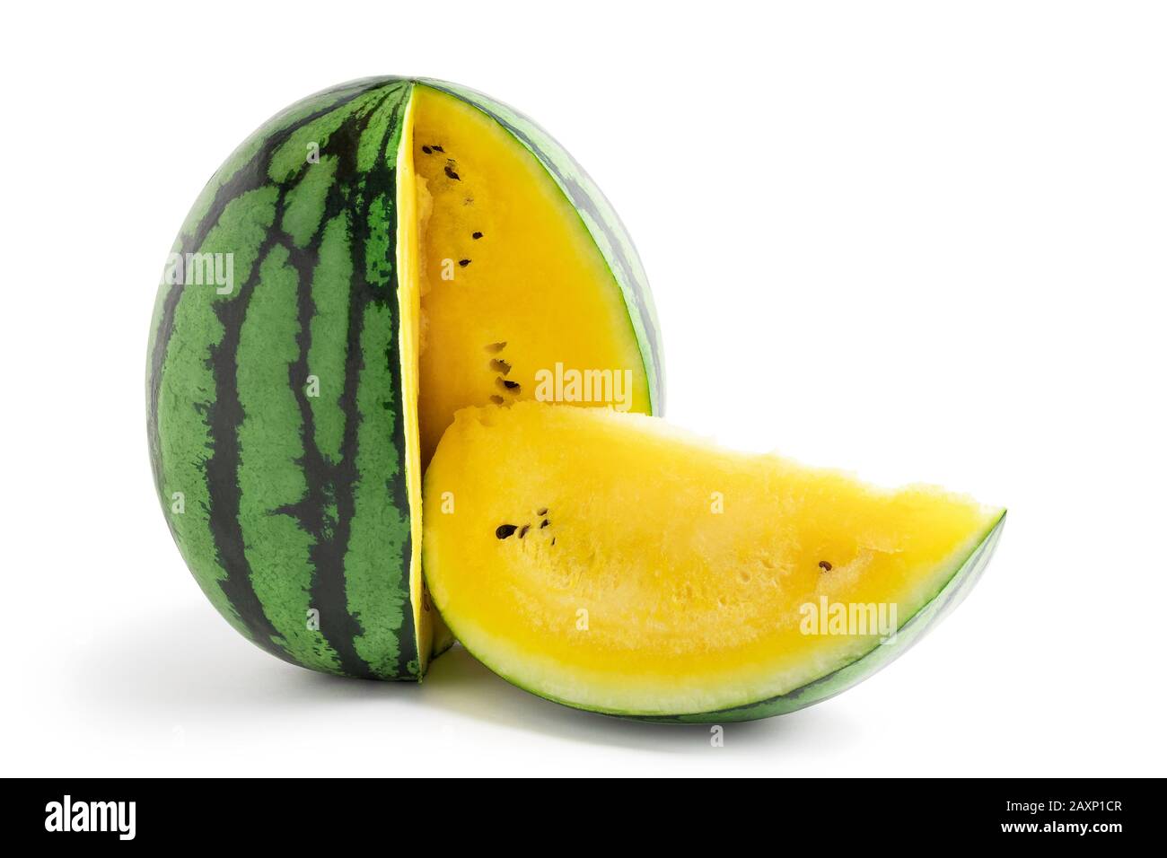 Sliced yellow watermelon isolated on a white background. Saved paths ...