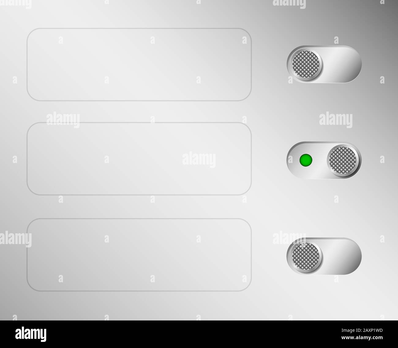 Metal switches or switches. Aluminium control panel. Space for text ...
