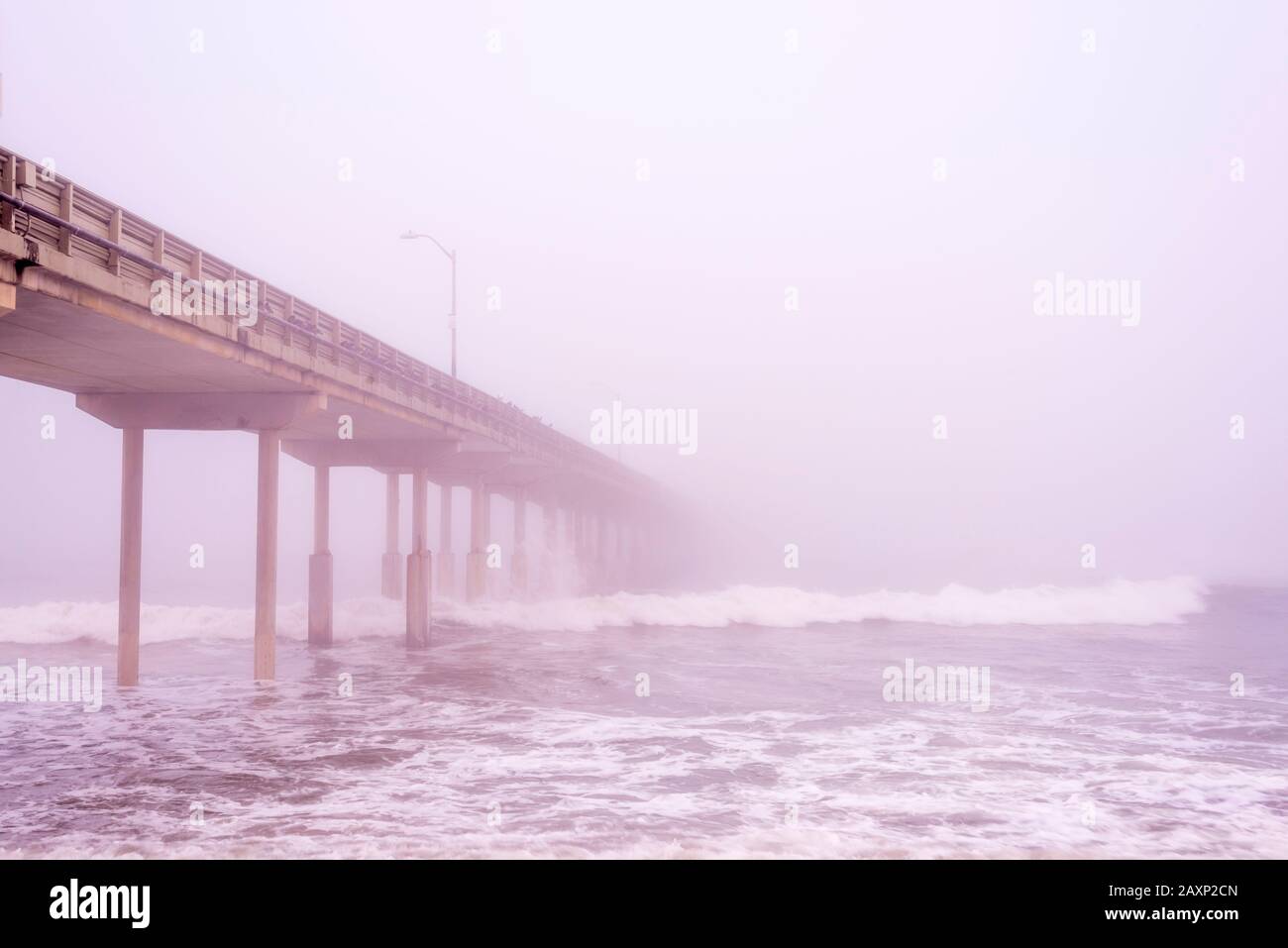 The Ocean Beach Pier on a foggy morning. San Diego, California, USA ...