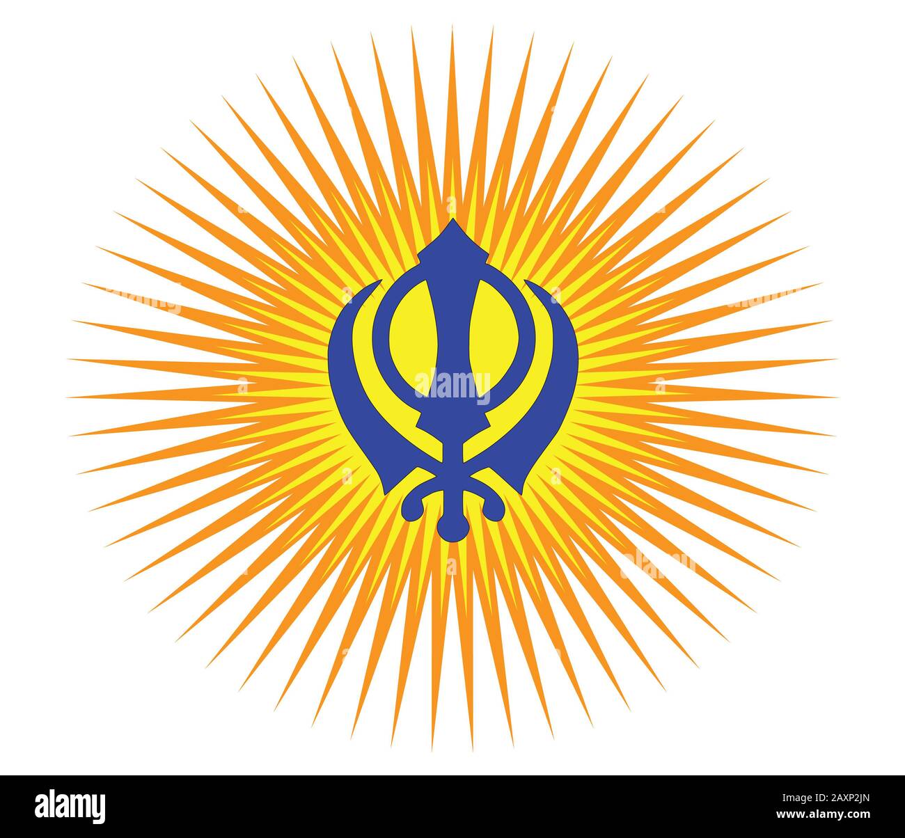 The main symbol of Sikhism – sign Khanda. Red and gold gradient rays ...