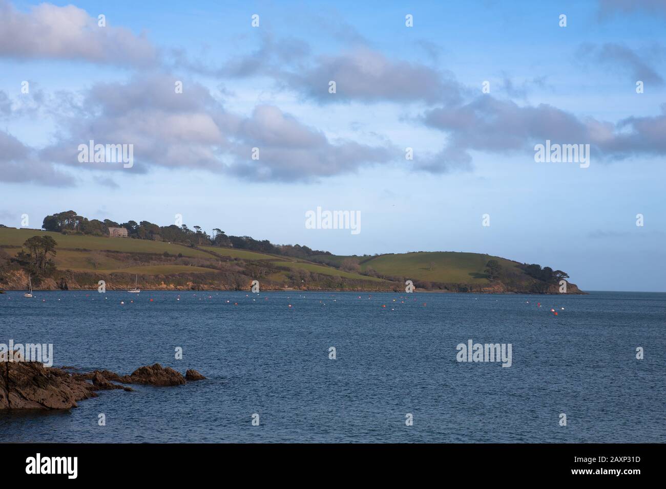 The Helford River estuary and Toll Point from Polgwidden Cove, Cornwall ...