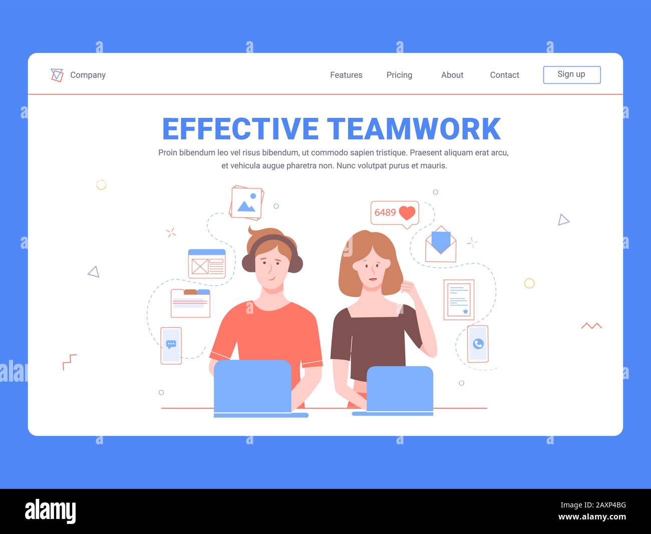 Effective teamwork. Man and woman with laptops Stock Vector Image & Art ...