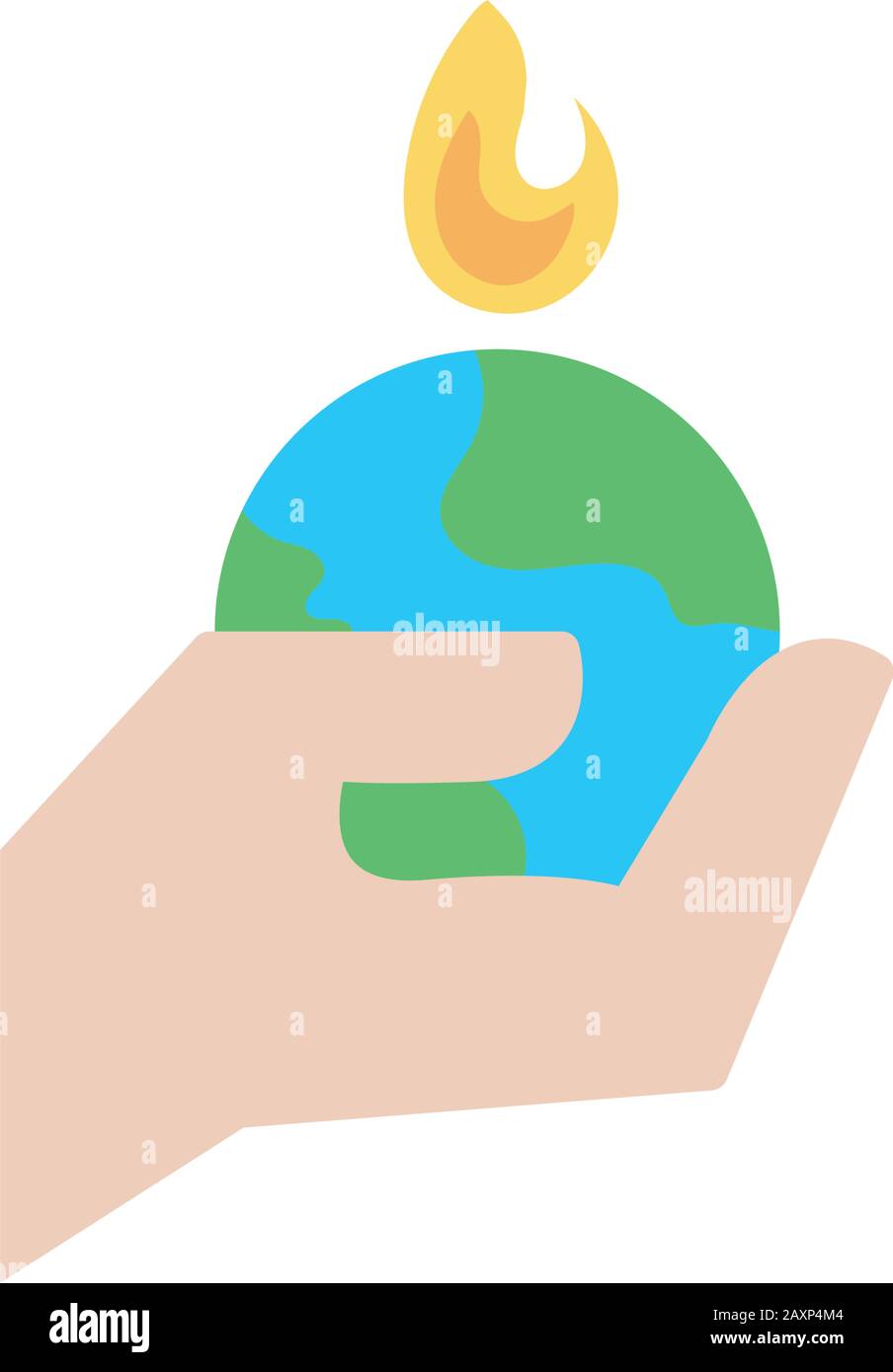 hand lifting world planet earth with fire flame flat style Stock Vector ...
