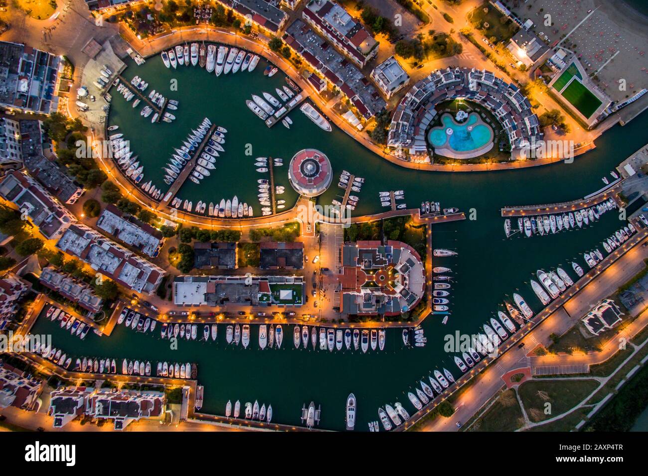 top down view of marina harbour at sunset Stock Photo - Alamy