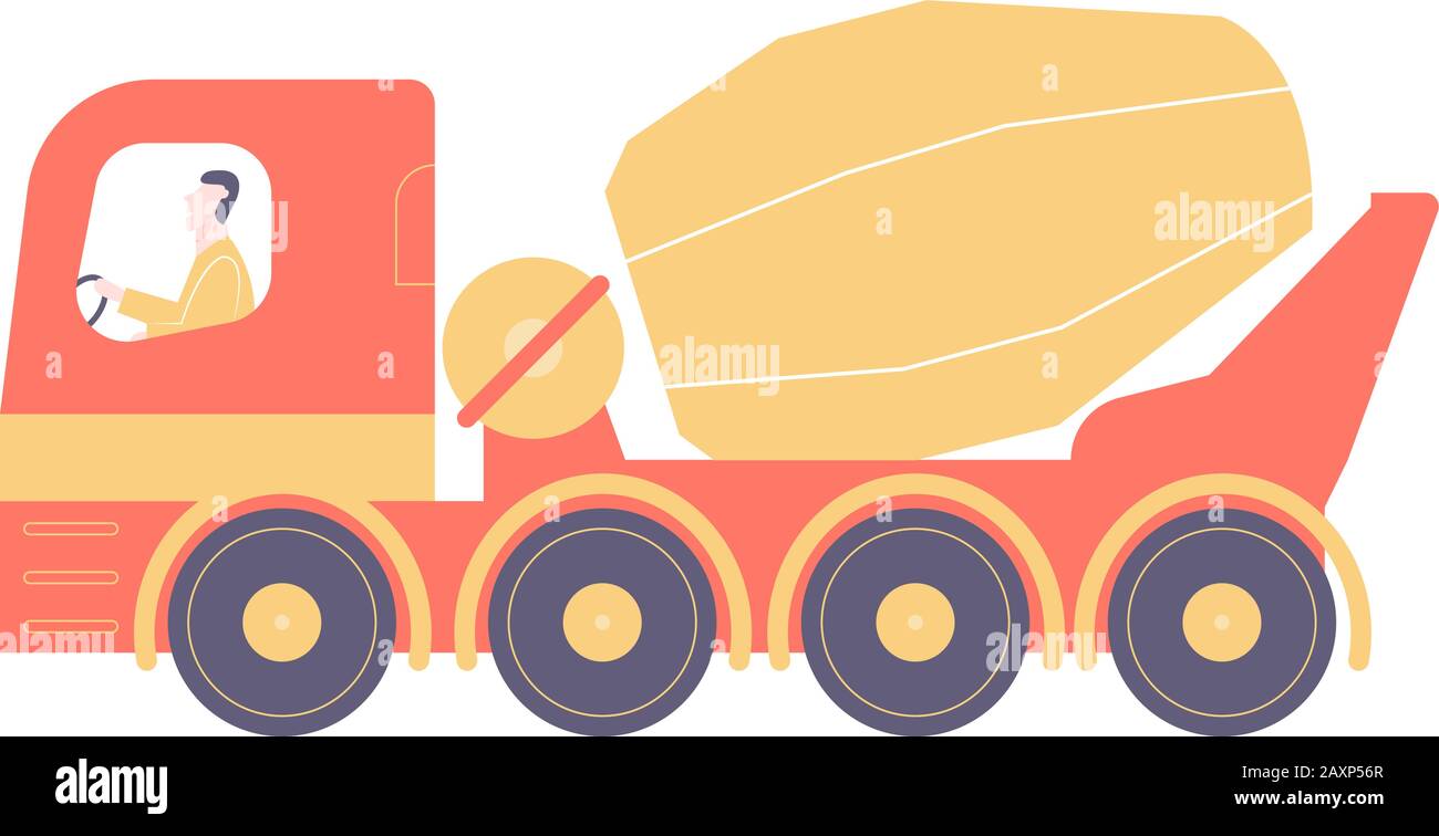 Red concrete mixer with driver Stock Vector Image & Art - Alamy